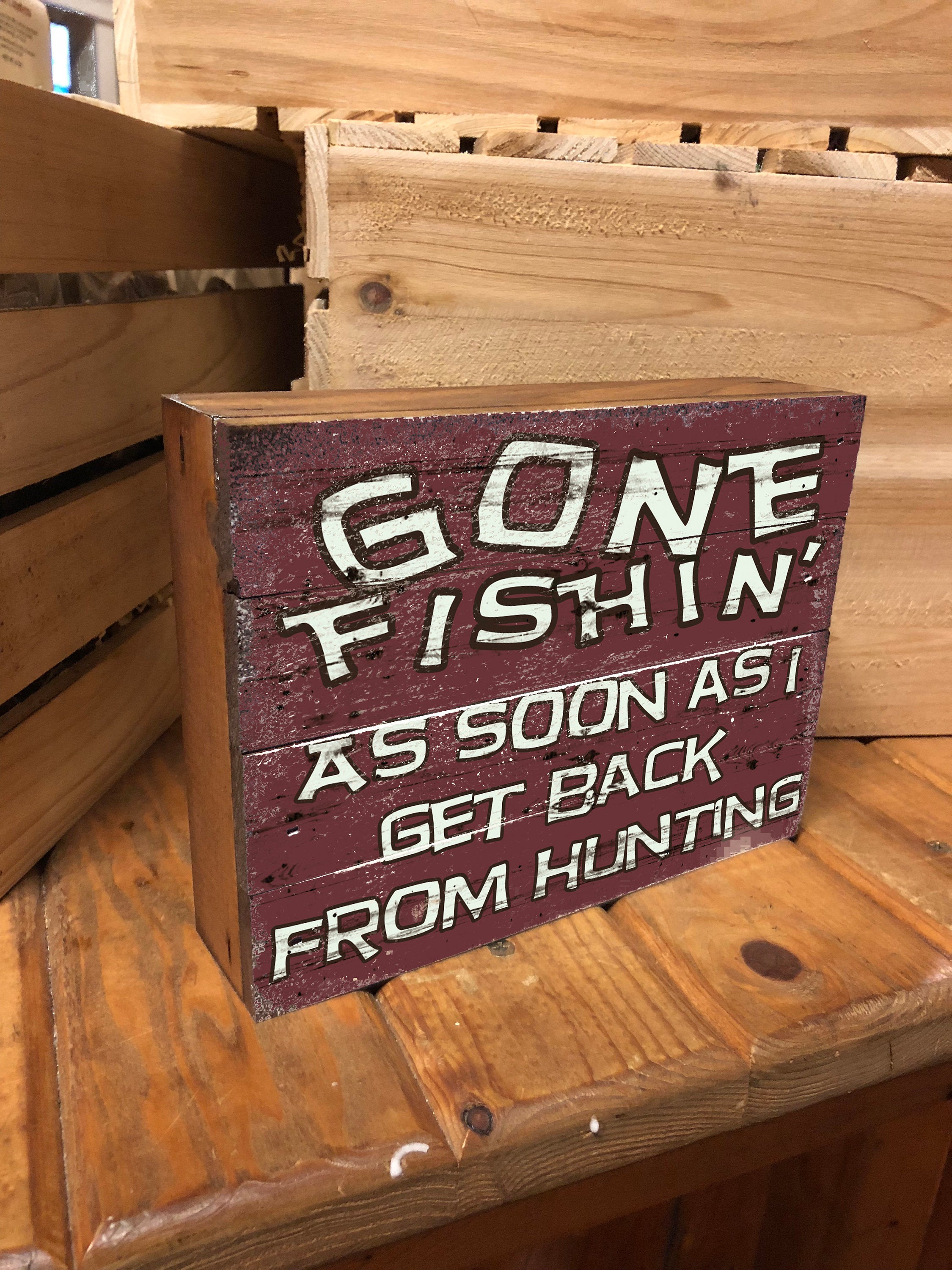 Vintage Gone Fishing Sign - Wood Box – Tin Sign Shop