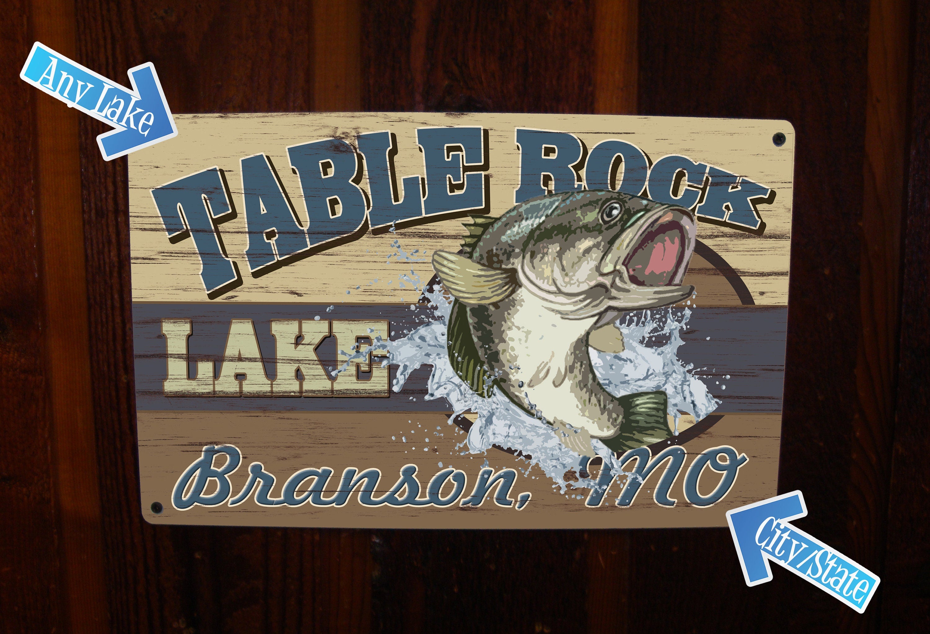 Custom Lake Sign with Bass – Tin Sign Shop