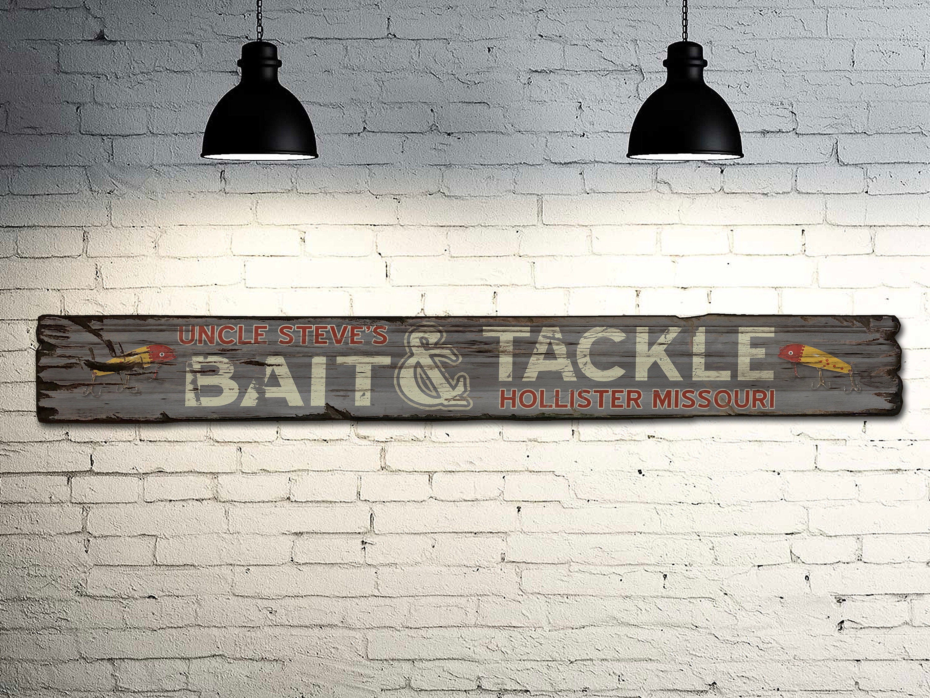 Custom Bait & Tackle Sign on Rustic Barn Wood. Vintage Fishing Sign me ...