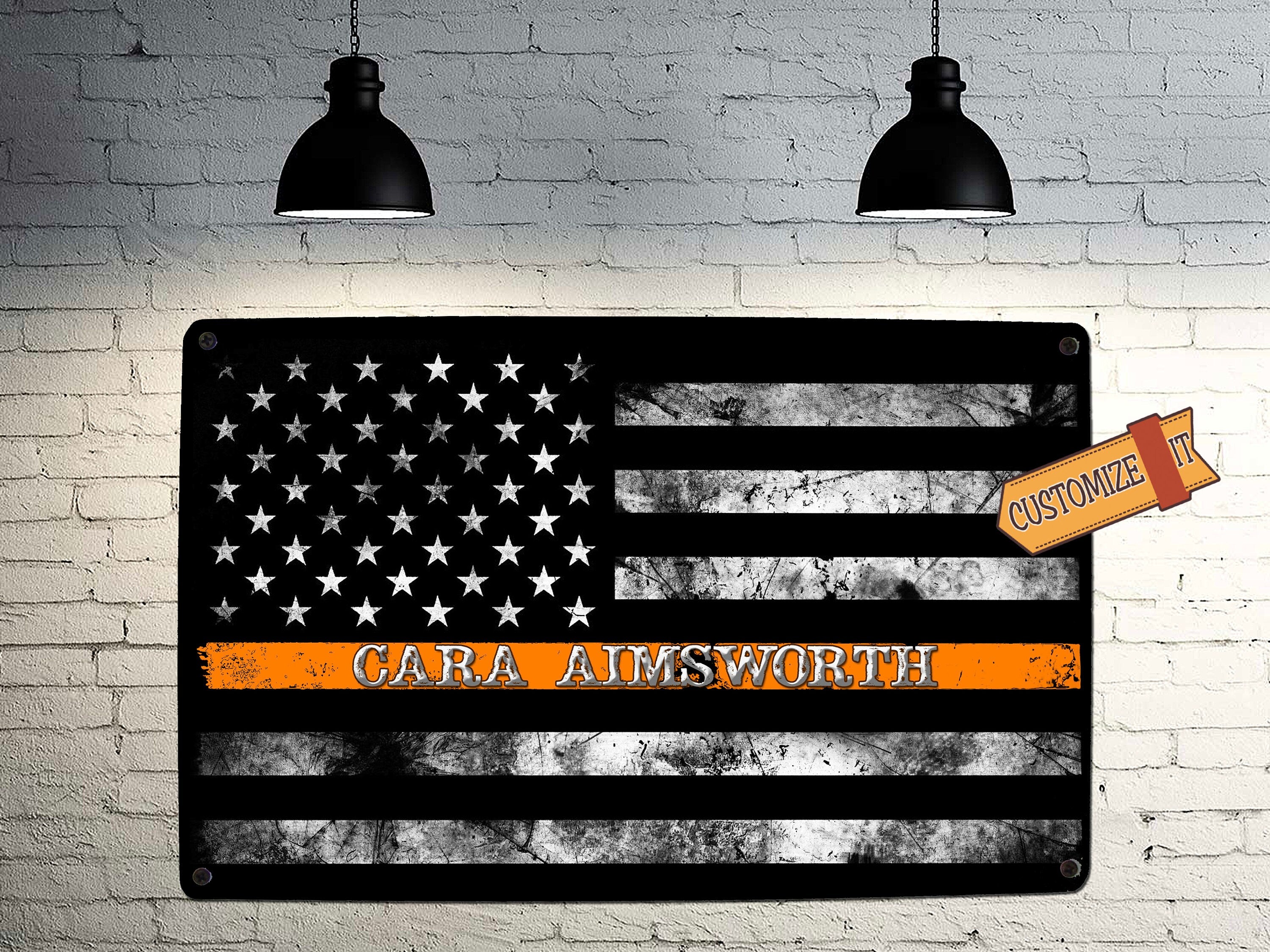 Dispatcher Orange Line Flag Sign - FREE Personalization – Tin Sign Shop