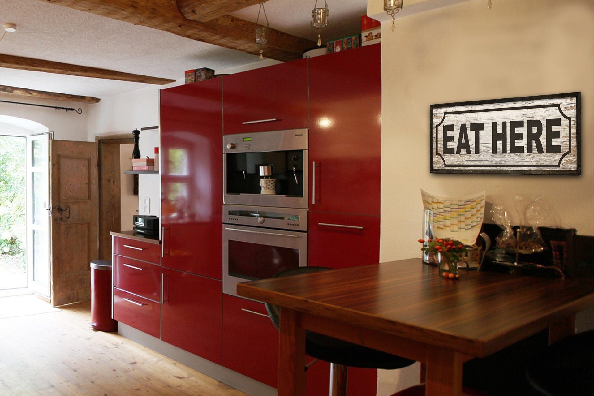 Eat Here - Retro Food Sign - Rustic Farmhouse Wood Framed Sign – Tin ...